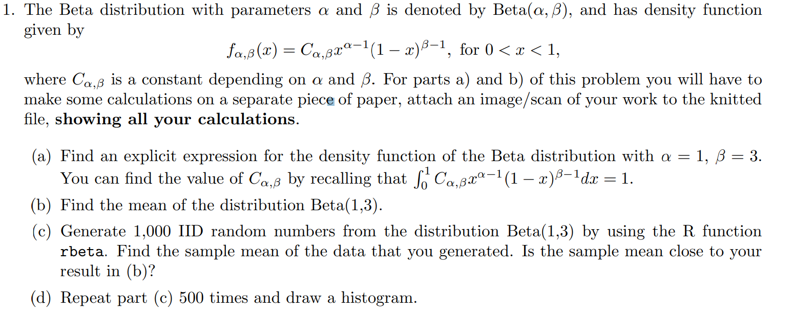 The Beta distribution with parameters α and β is | Chegg.com