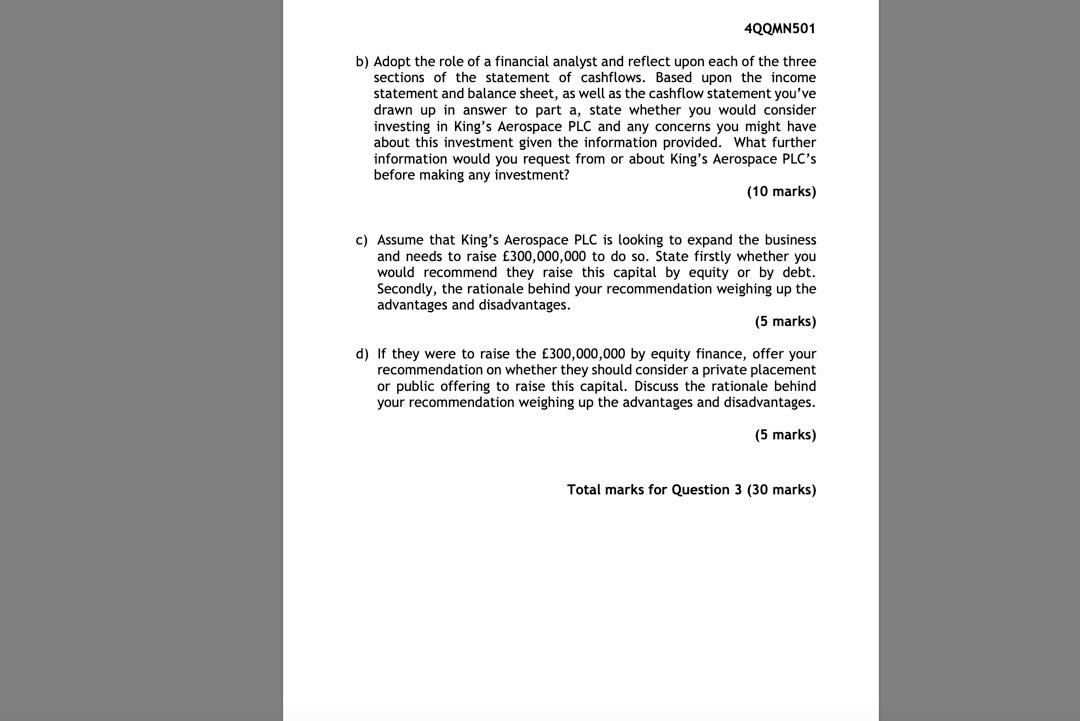 Solved 4QQMN501 Question 3 The following are key extracts | Chegg.com