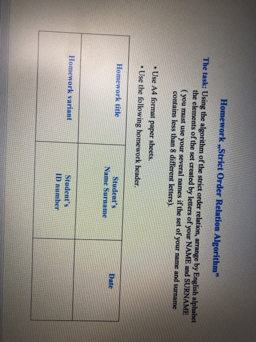 Solved Homework,Strict Order Relation Algorithm" The task: | Chegg.com
