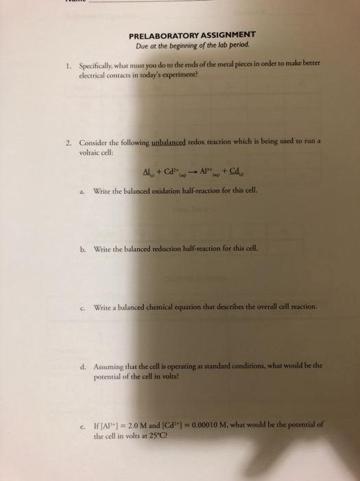 Solved PRELABORATORY ASSIGNMENT Due at the beginning of the | Chegg.com