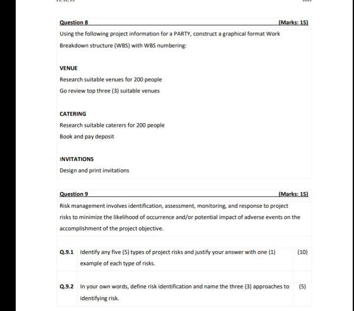 Solved Question 8 (Marks: 15) Using the following project | Chegg.com