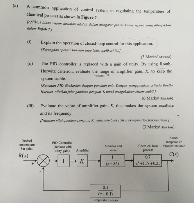 Solved (a) A common application of control system in | Chegg.com