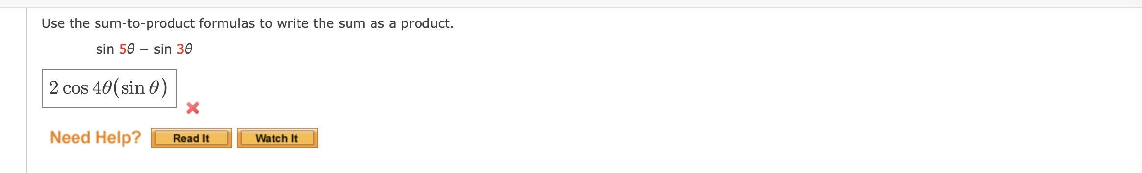 Solved Use the sum-to-product formulas to write the sum as a | Chegg.com