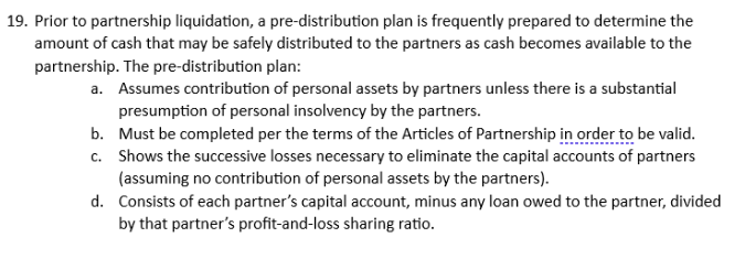 Solved 19. Prior to partnership liquidation, a | Chegg.com