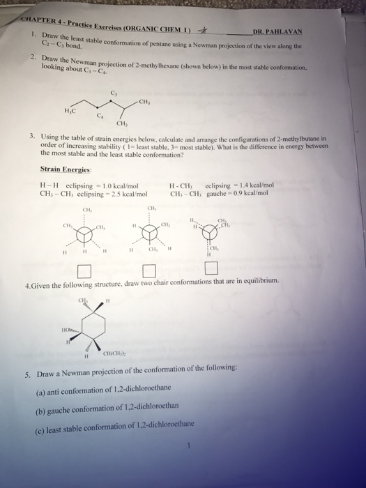 Solved Draw the least stable conformation of pentane using a | Chegg.com