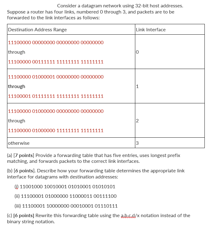 Consider a datagram network using 32-bit host | Chegg.com