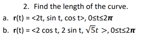 Solved 2. Find the length of the curve. a. r(t)