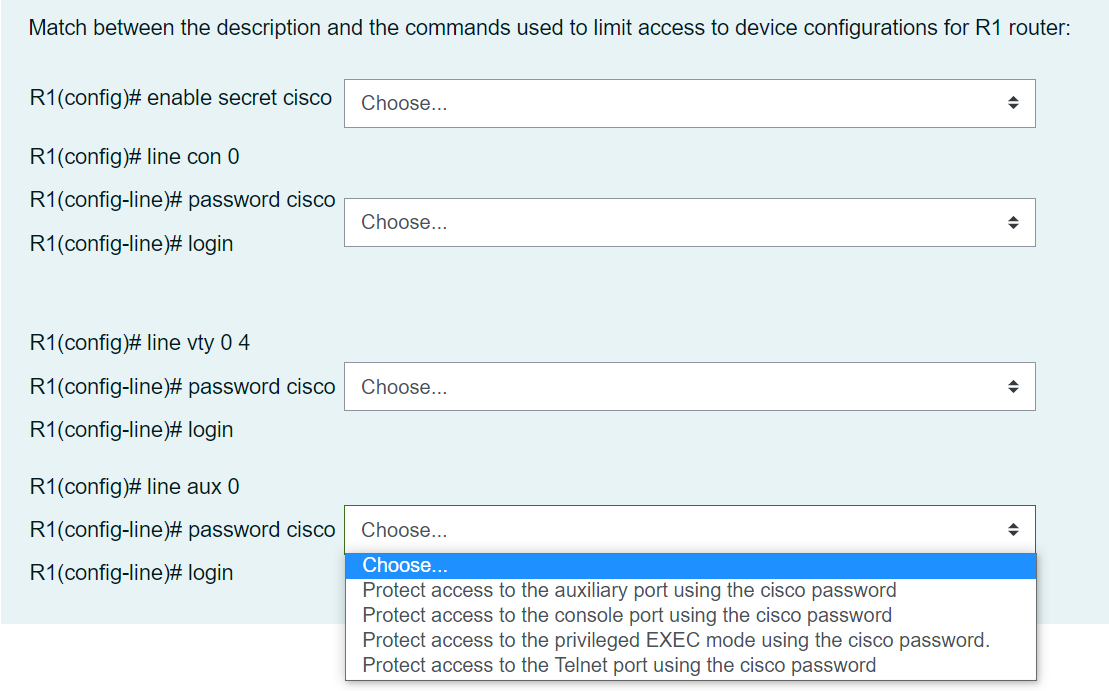 Solved Match between the description and the commands used | Chegg.com