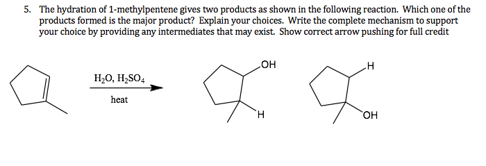 Solved 5. The hydration of 1-methylpentene gives two | Chegg.com