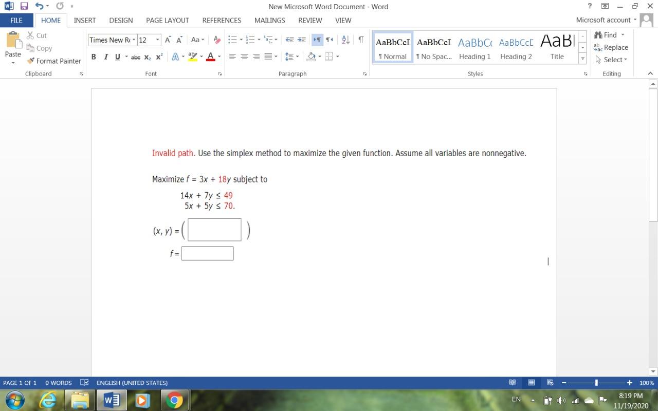 Solved New Microsoft Word Document - Word ? 5 X FILE HOME | Chegg.com
