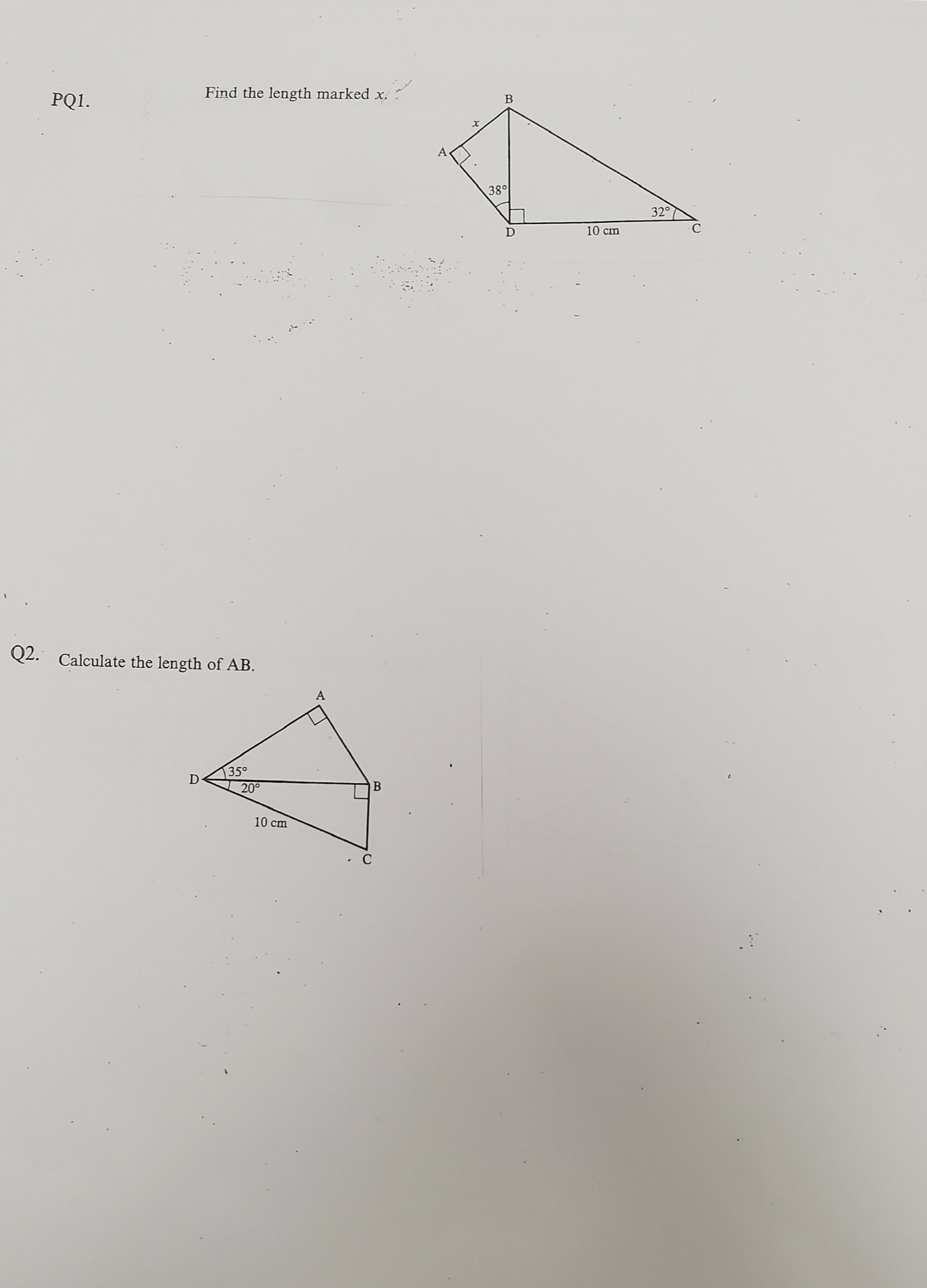 Solved PQ1. Find the length marked x, Q2. Calculate the | Chegg.com