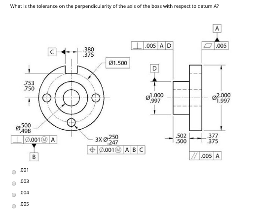 Solved What is the tolerance on the perpendicularity of the | Chegg.com