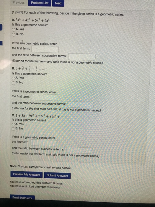 Solved Previous Problem ListNext (1 point) For each of the | Chegg.com