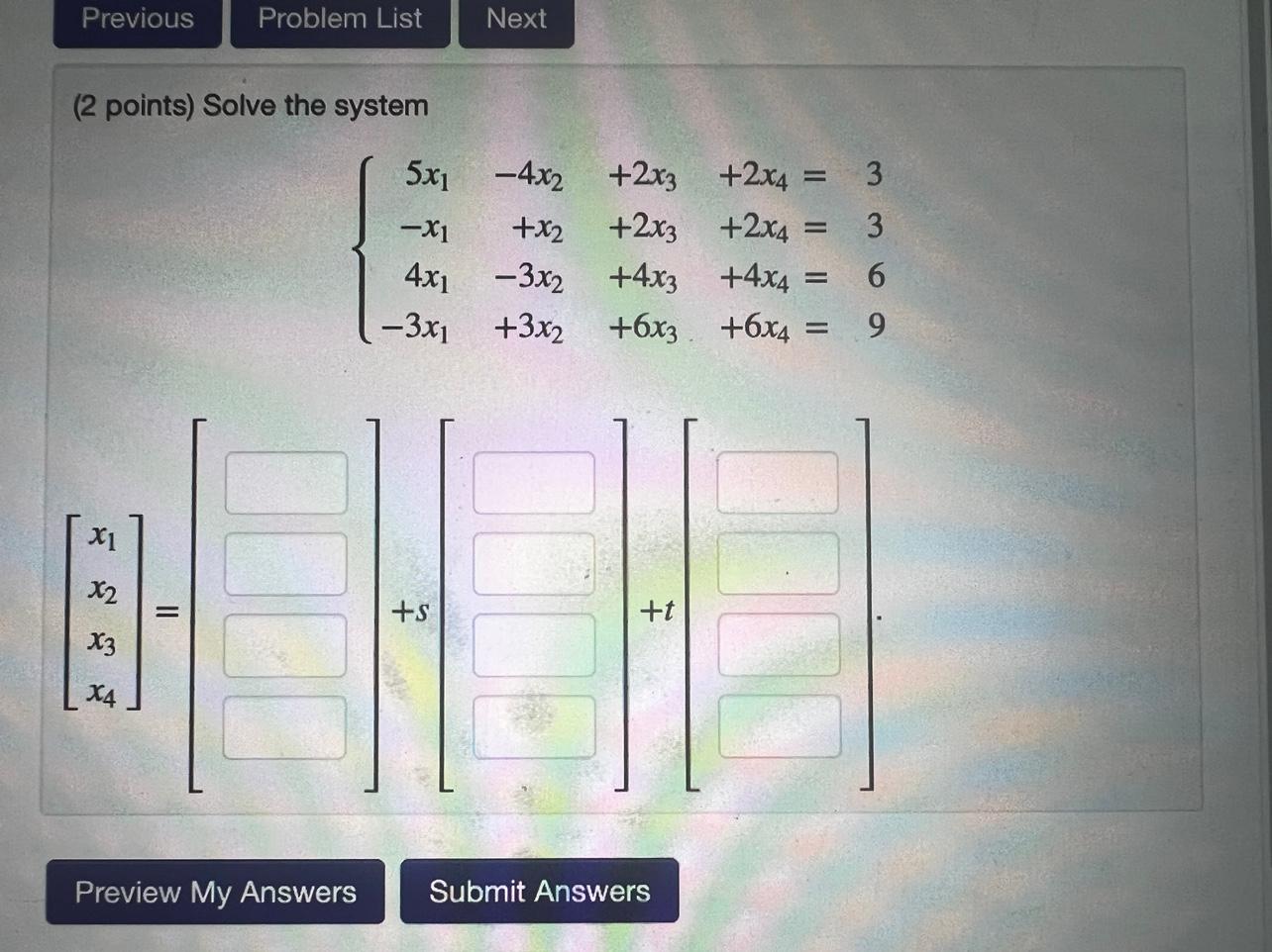 Solved (2 points) Solve the system | Chegg.com