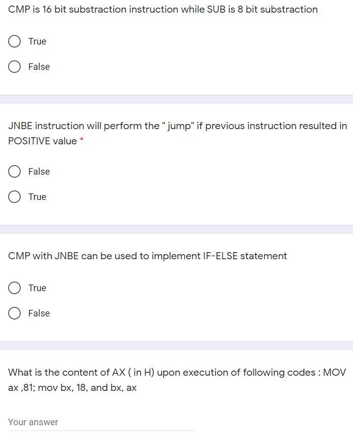 Solved CMP is 16 bit substraction instruction while SUB is 8 | Chegg.com