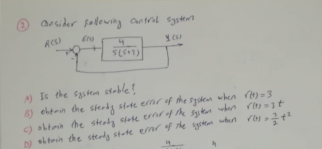 Solved 2) Onsider following control system A) Is the system | Chegg.com