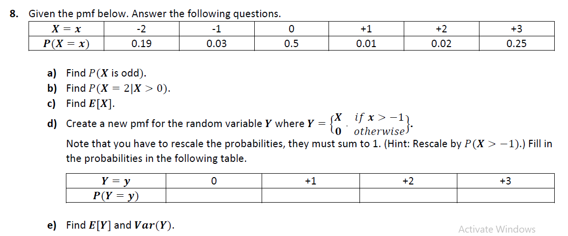 Solved 8. Given the pmf below. Answer the following | Chegg.com