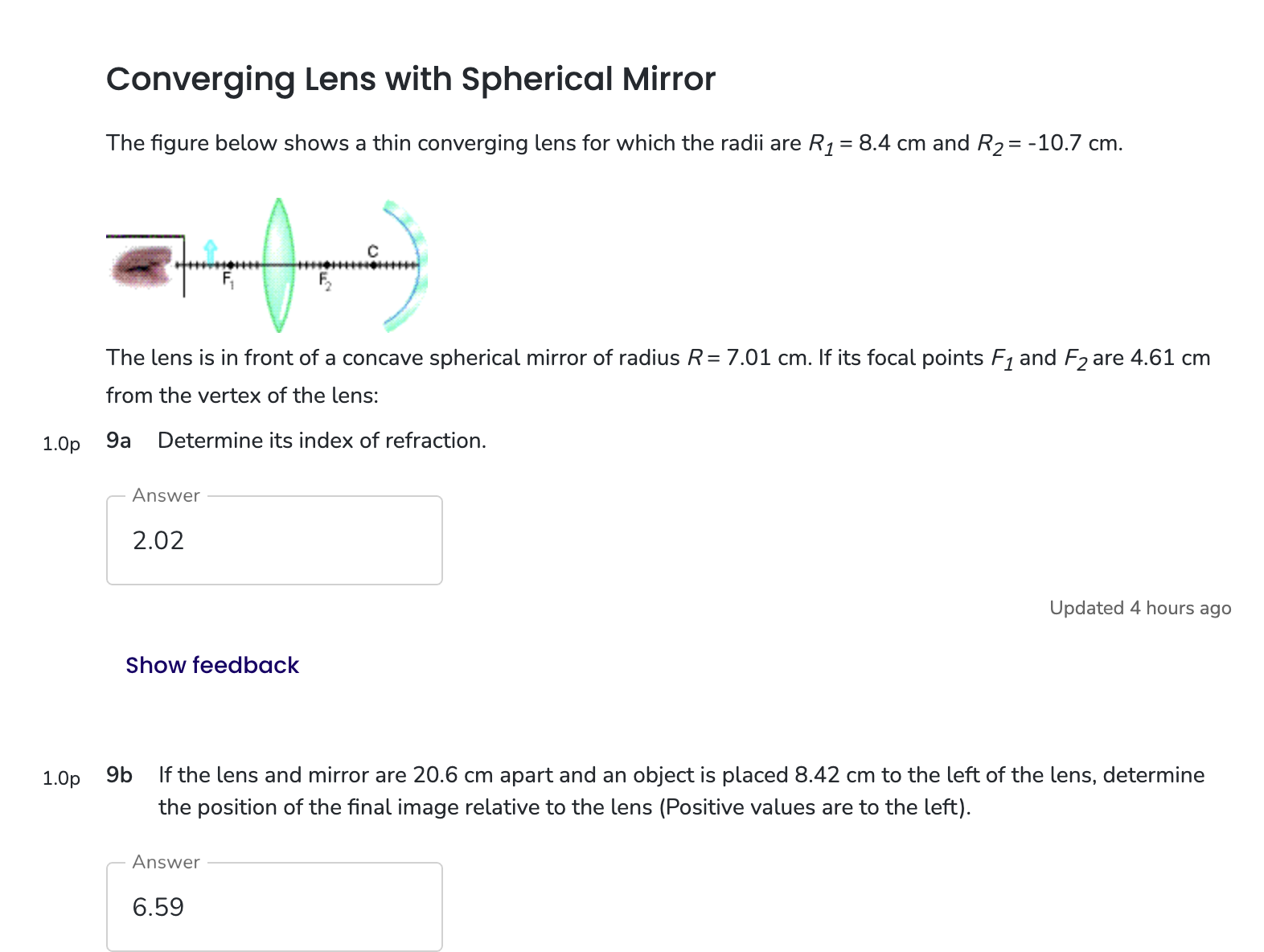 Solved Converging Lens with Spherical MirrorThe figure below | Chegg.com