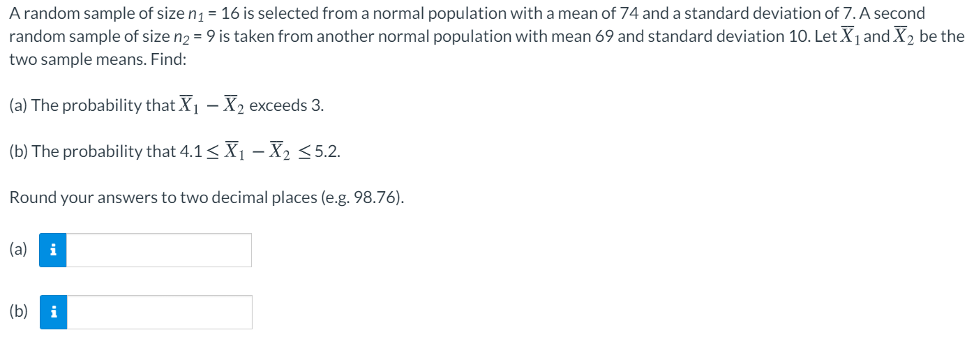 Solved A random sample of size n1 = 16 is selected from a | Chegg.com