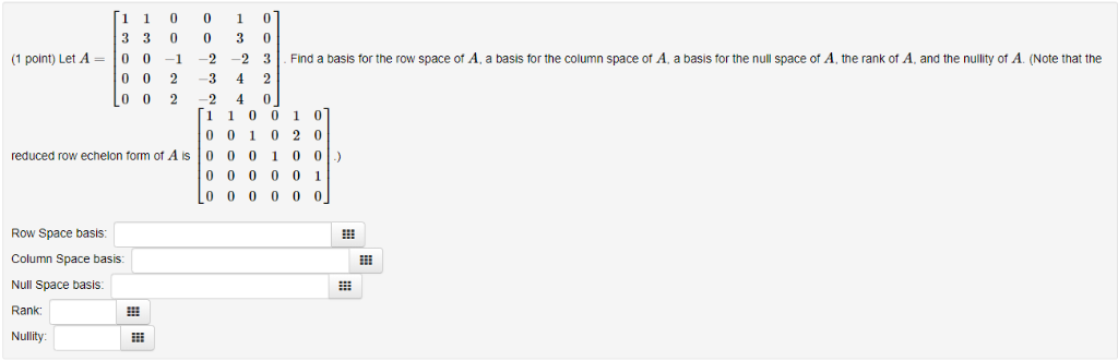 Solved 1 1 0 01 0 3 3 0 03 0 (1 point) Let A 0 0 - -2-2 | Chegg.com