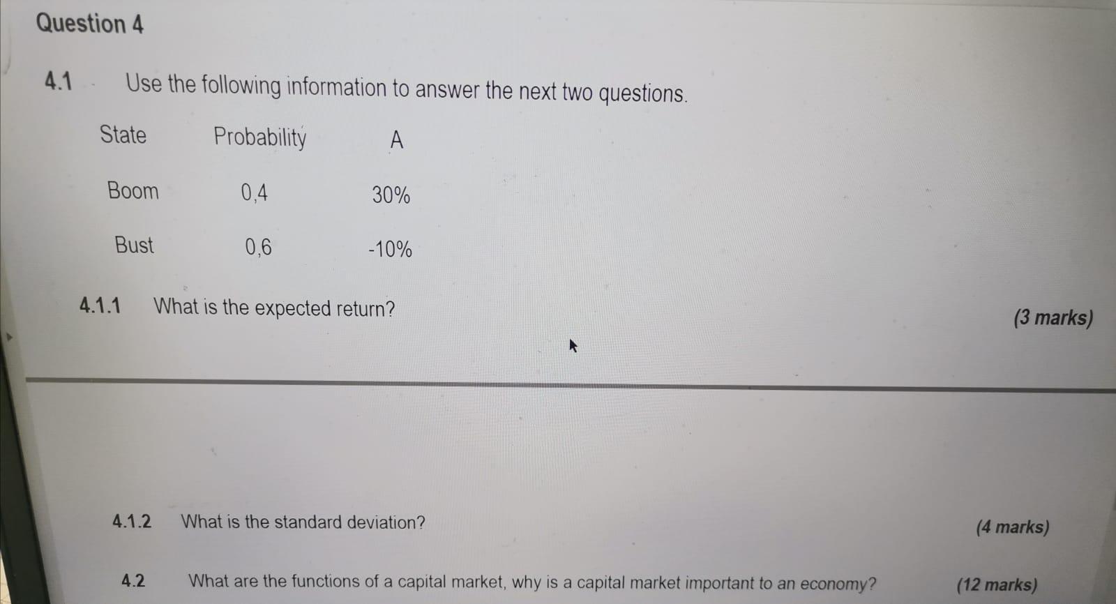 Solved Question 4 4.1 Use the following information to | Chegg.com
