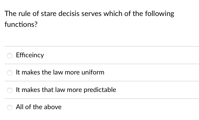 Solved The rule of stare decisis serves which of the | Chegg.com