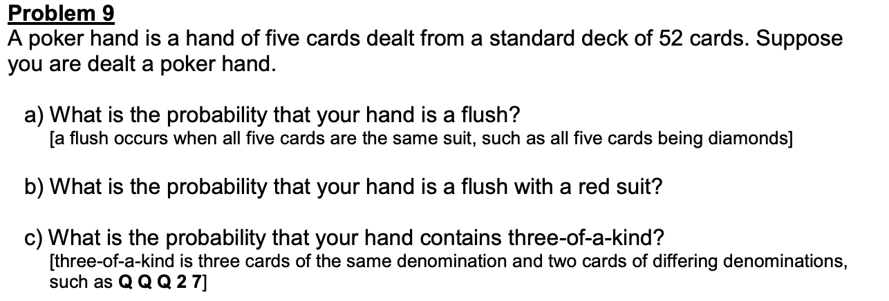 Solved Problem 9 A poker hand is a hand of five cards dealt | Chegg.com