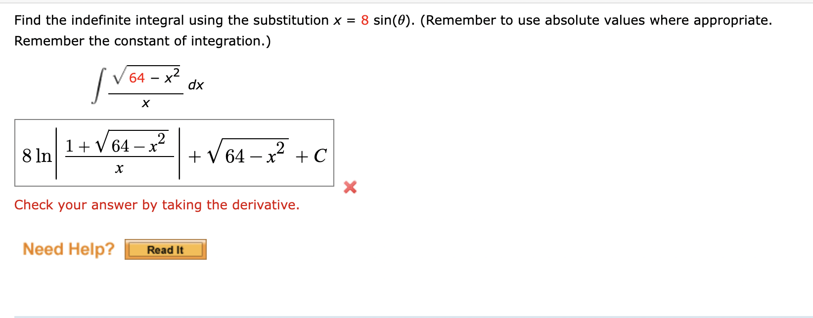Solved Find the indefinite integral using the substitution | Chegg.com