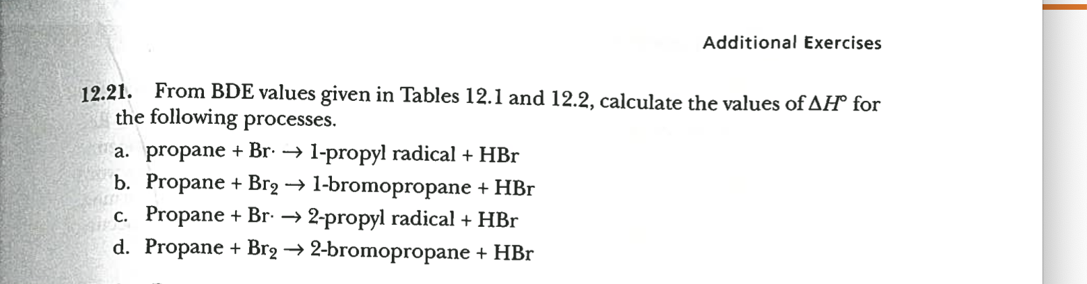 Solved Table 12.1 Homolytic BDE values (kcal mol-l) for | Chegg.com