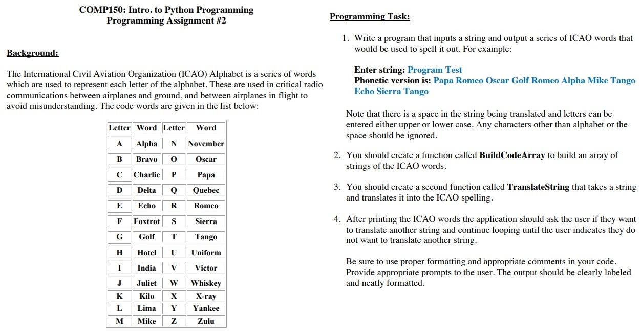 Solved COMP150: Intro. to Python Programming Programming | Chegg.com