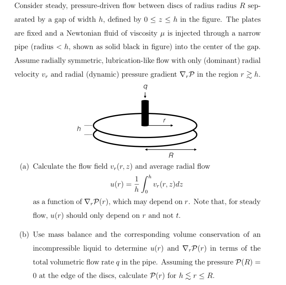 Solved Consider steady, pressure-driven flow between discs | Chegg.com