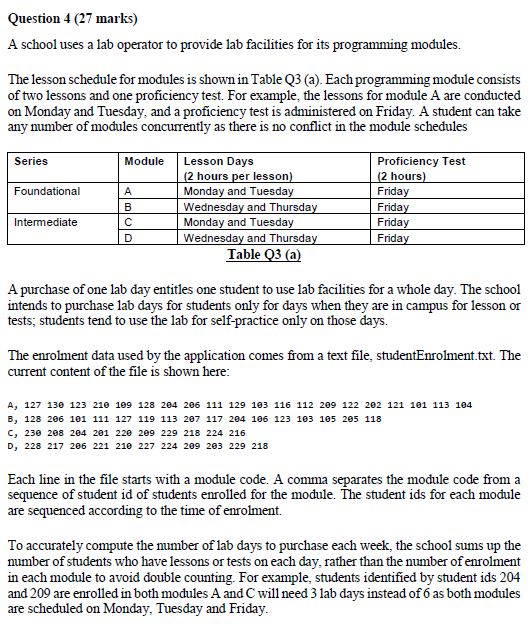 Question 4 (27 marks) A school uses a lab operator to | Chegg.com ...