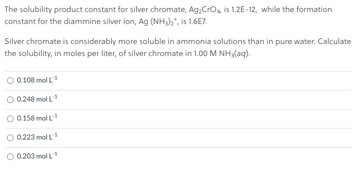 Solved The solubility product of Ag2 CrO4 is 1.2 x 10-12 How | Chegg.com