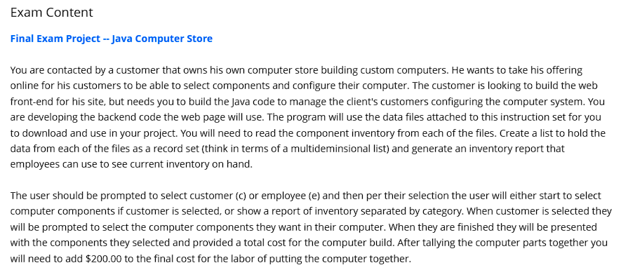 Solved Final Exam Project -- Java Computer Store You are | Chegg.com