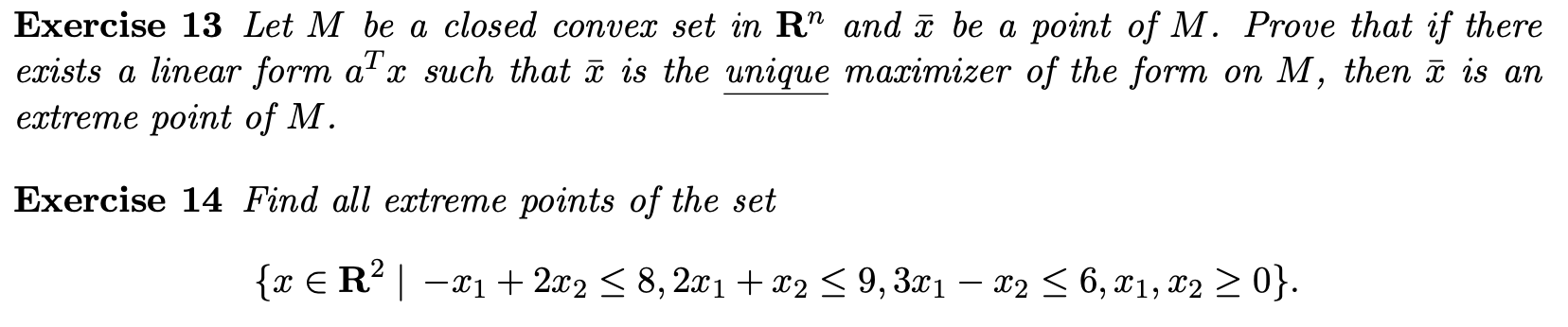 Solved Exercise 13 Let M be a closed convex set in R" and ū | Chegg.com