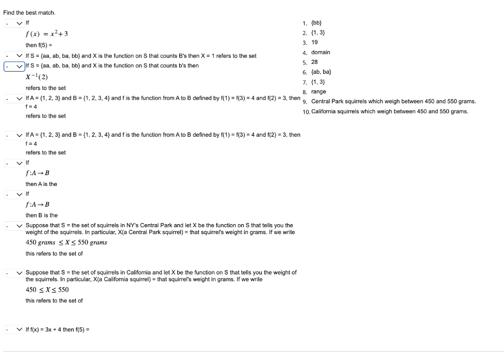 Solved Find the best match. Suppose that S= the set of | Chegg.com