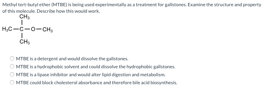 Solved Methyl tert-butyl ether (MTBE) is being used | Chegg.com