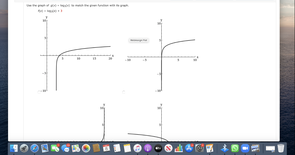 Solved Use the graph of g(x) = log(x) to match the given | Chegg.com