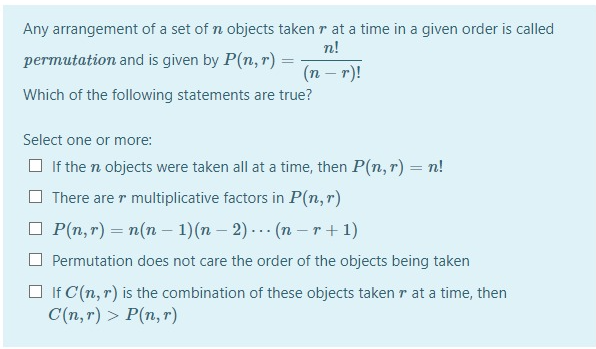 Solved Any arrangement of a set of n objects taken r at a | Chegg.com