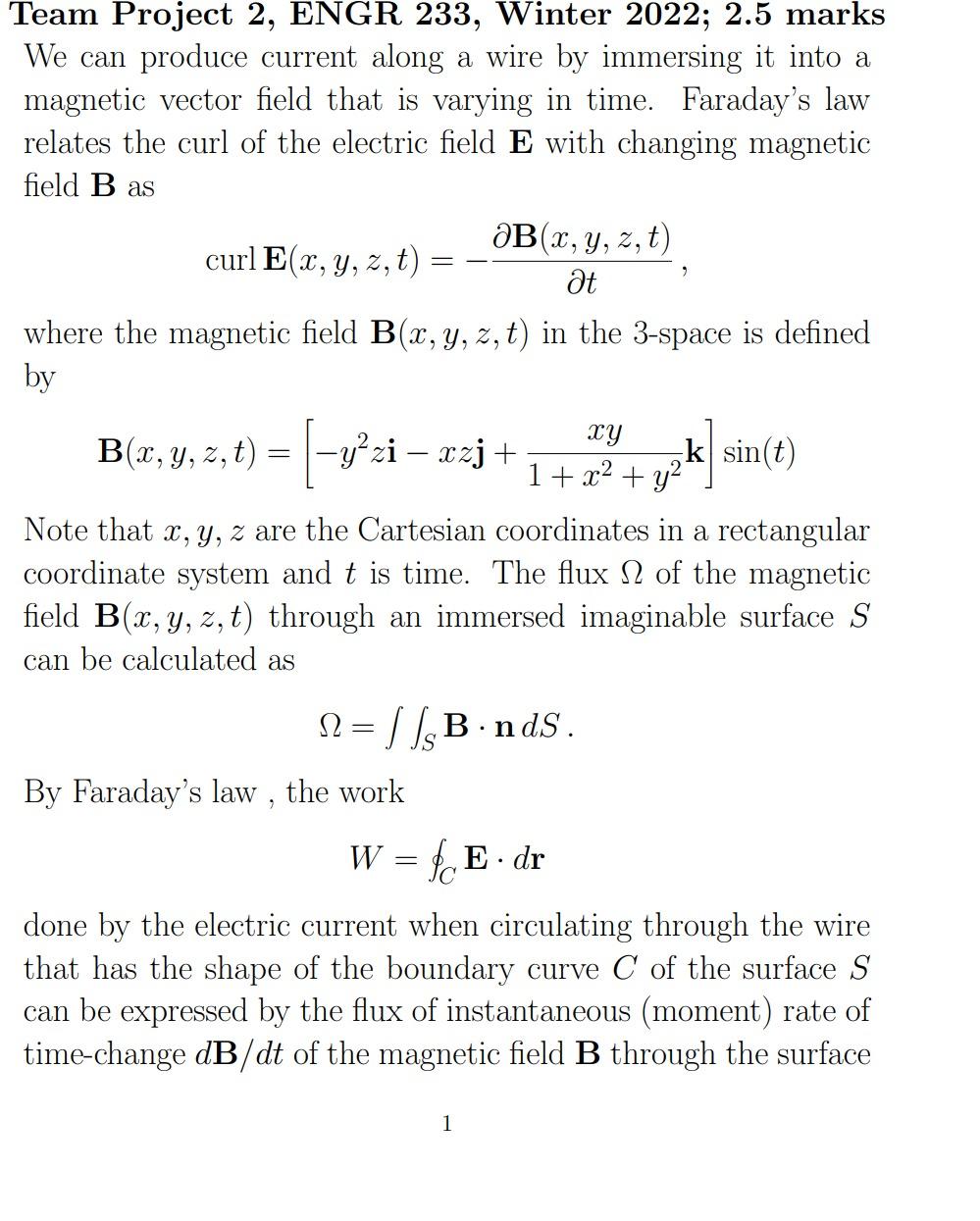 Solved 2 = 7 Team Project 2, ENGR 233, Winter 2022; 2.5 | Chegg.com