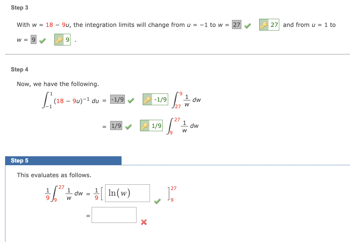 Solved With w=18−9u, the integration limits will change from | Chegg.com