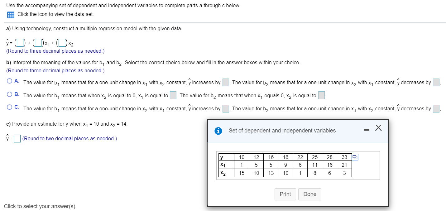 Solved Use the accompanying set of dependent and independent | Chegg.com