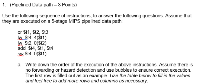 Solved 1. (Pipelined Data path – 3 Points) Use the following | Chegg.com