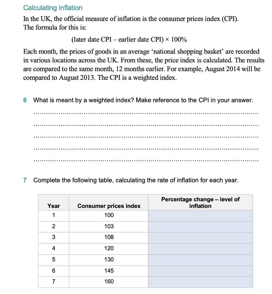 Solved Calculating inflation In the UK, the official measure | Chegg.com