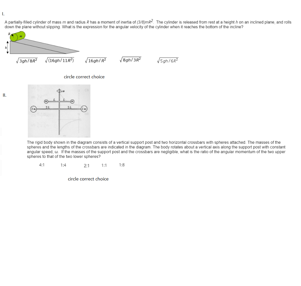 Solved A partially-filled cylinder of mass m and radius R | Chegg.com