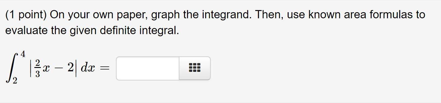 Solved (1 point) On your own paper, graph the integrand. | Chegg.com