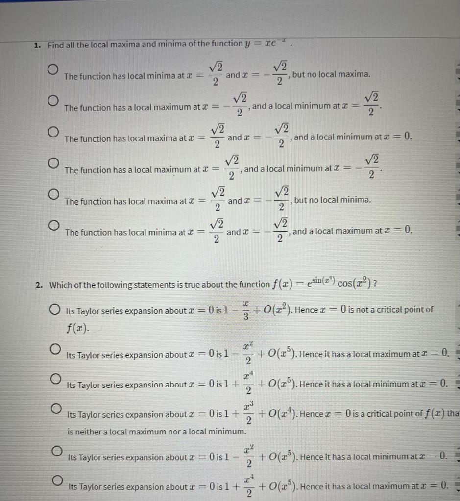 Solved 1. Find all the local maxima and minima of the | Chegg.com