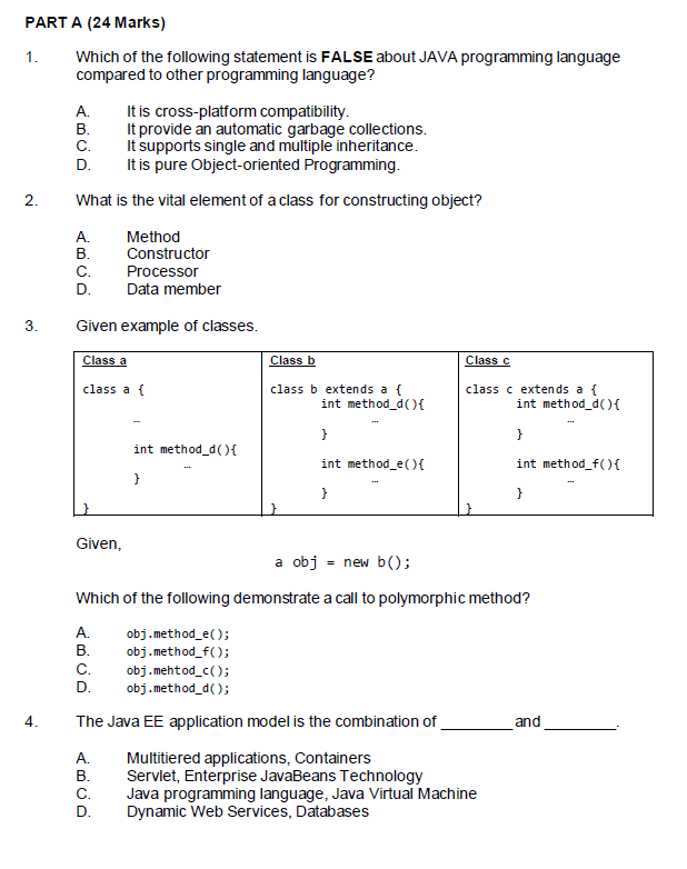 Solved PART A (24 Marks) 1. Which of the following statement | Chegg.com