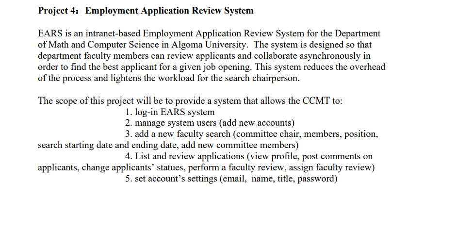 Solved Project 4: Employment Application Review System EARS | Chegg.com