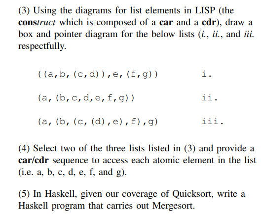 (3) Using the diagrams for list elements in LISP (the | Chegg.com